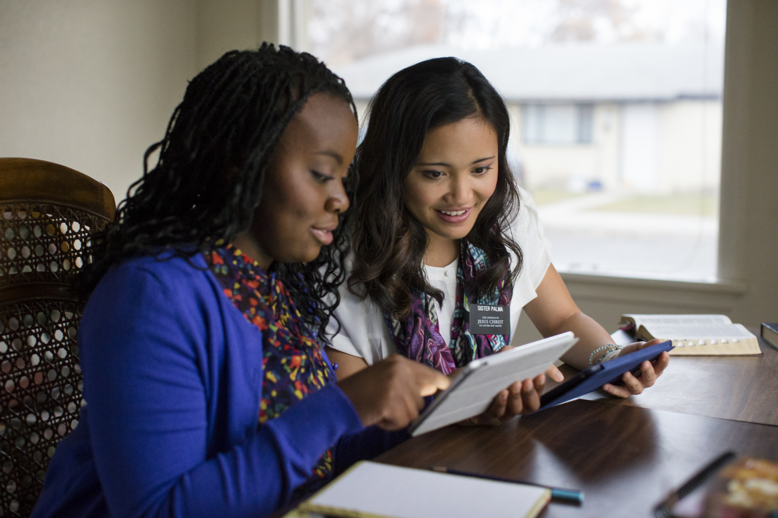 Sister Missionaries Study with Tablets